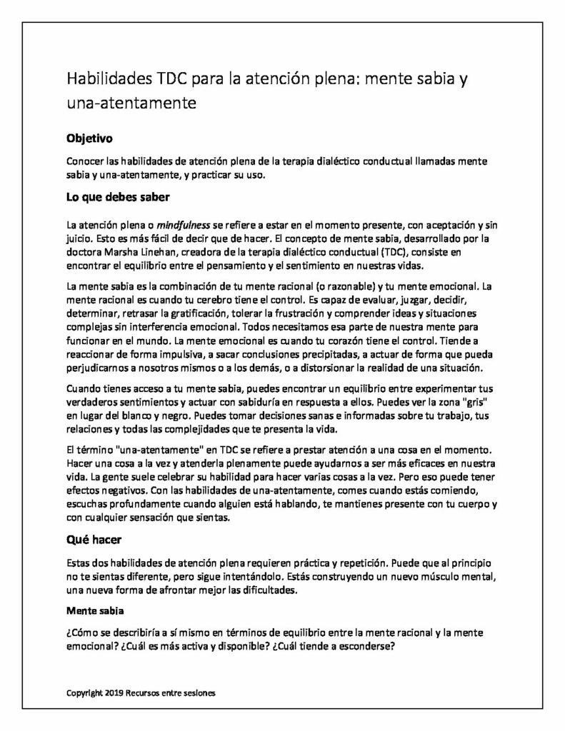 Dbt Worksheets In Spanish