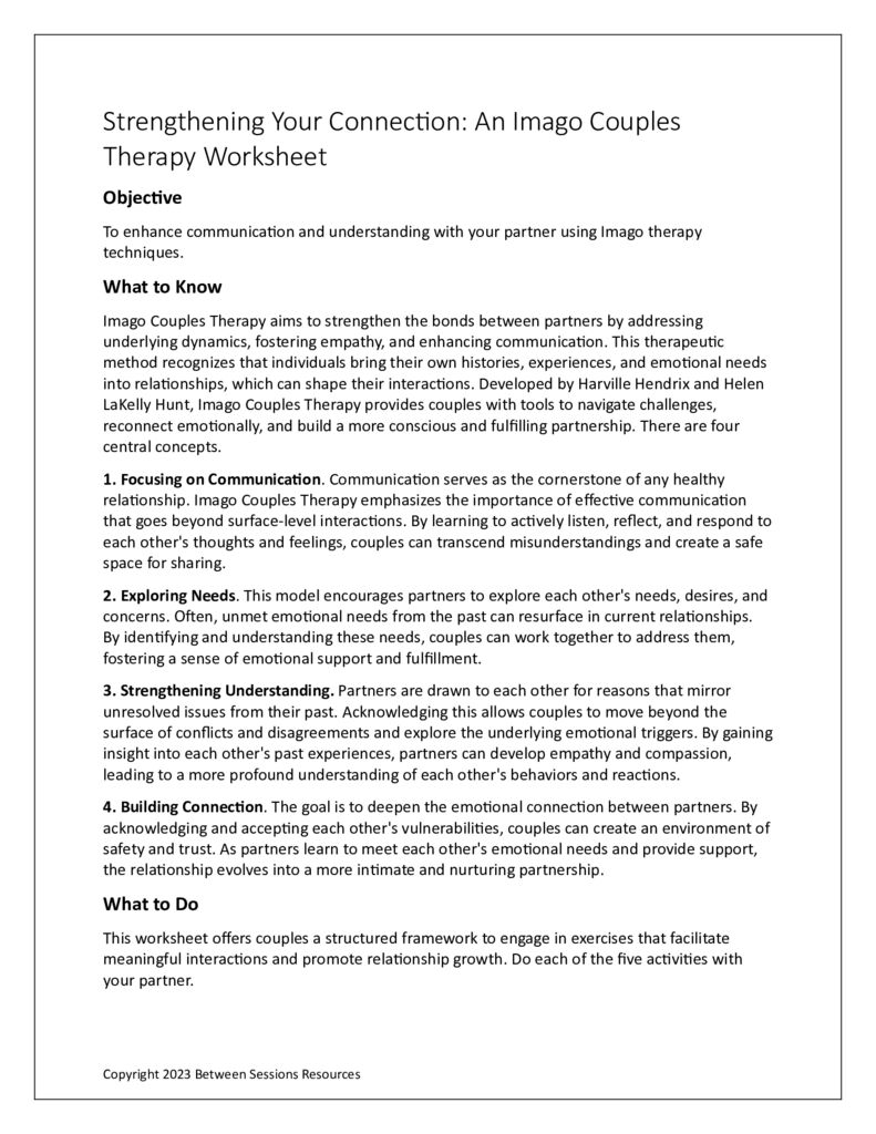 Couples Therapy Communication Worksheets